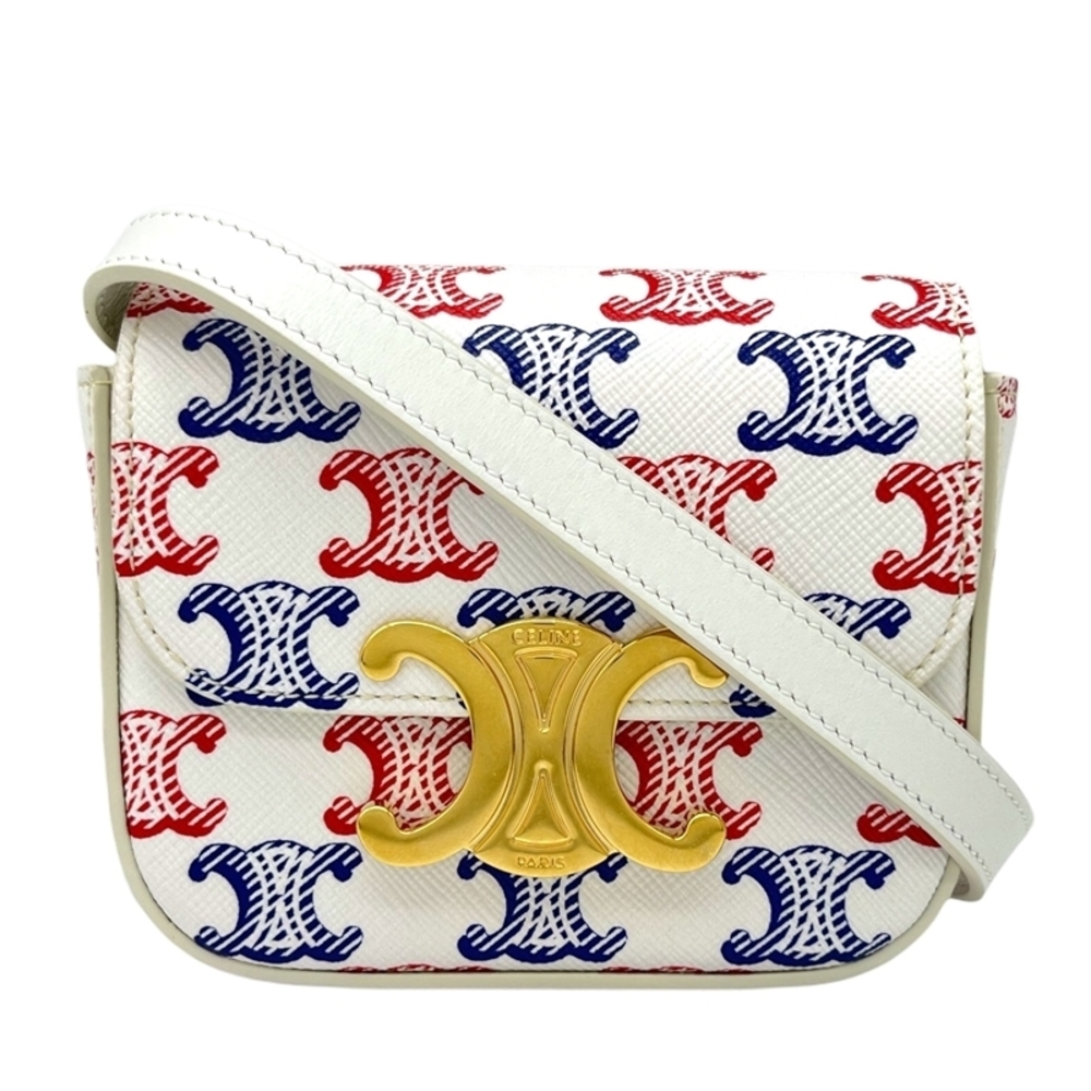 Celine Mini Triomphe Shoulder White Blue Red Shoulder… - Gem